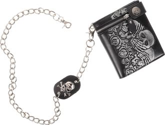 Valiclud Punk Gothic Geldb&ouml;rse mit Rosen und Totenkopfmotiv Unisex Ketten Portemonnaie mit Sicherem Rei&szlig;verschluss und Diebstahlschutz Kompaktes Schwarzes Port