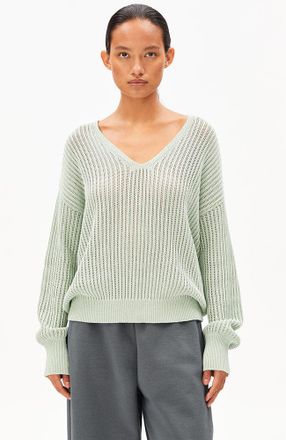 Armedangels Damen vegan Strickpullover Leinenmischung Foam Gr&uuml;n
