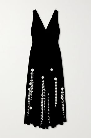 Proenza Schouler Maxikleid Aus Samt Mit Applikationen Und Popelinebes&auml;tzen - Schwarz