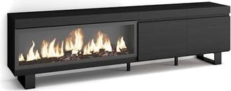 Skraut Home | TV-Schrank, Lowboard | f&uuml;r Wohnzimmer und Esszimmer | 210 | F&uuml;r TV-Ger&auml;te bis zu 80 | Elektrokamin XXL | Industriedesign | Moderner Stil | Schwarz