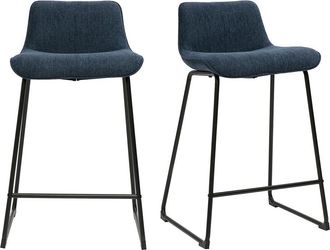 Miliboo Boost Barhocker aus strukturiertem Velours-Effekt, Dunkelblau und Metall, Höhe 65 cm, 2 Stück