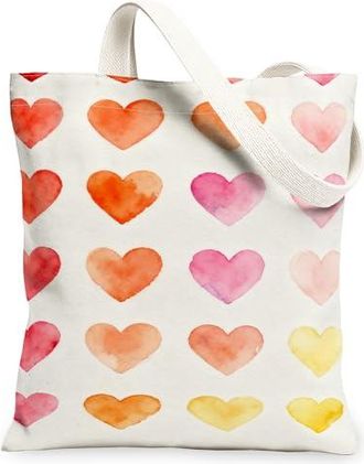 Generic Sac fourre-tout en toile avec motif coeurs color&eacute;s - L&eacute;ger et lavable - Pour le shopping, blanc, 13x15 Inch