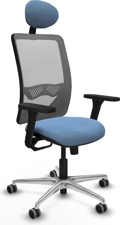 Piqueras y Crespo Blauer Schreibtischstuhl Zulema mit 3D-Armlehnen, h&ouml;henverstellbarer Lendenwirbelst&uuml;tze und festem Kopfteil, ausgestattet mit 3 Positionen und Schneid