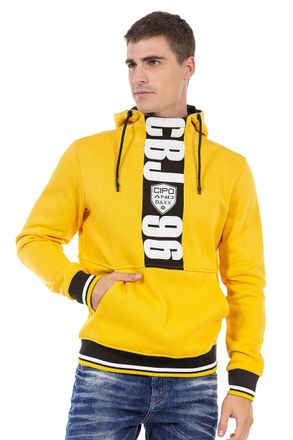 Cipo & Baxx Herren Hoodie Sweatshirt CL478 Gelb - Stylischer Pullover im Casual Streetwear Look mit Kapuze & K&auml;ngurutasche - Bequemes Oberteil f&uuml;r Alltag & Freize