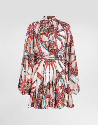 Dolce & Gabbana Kleid Aus Devor&eacute;-twill Mit Carretto-print - Frau Kleider Multicolor 38