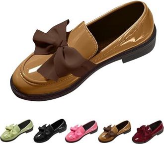 Generic Mocassins antid&eacute;rapants &agrave; bout rond pour femme, avec noeud et talon &eacute;pais, pour le travail, le travail et le quotidien, kaki, 38.5 EU