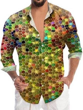 Generic Chemise pour homme style ann&eacute;es 60 &agrave; revers Disco Fever Tenue ample pour carnaval Coupe r&eacute;guli&egrave;re Costume d&eacute;contract&eacute; classique Streetwear, 053 Dor&eacute;, 