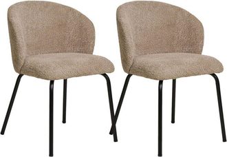 Altobuy Altobuy - dalida - Lot de 2 Chaises Incurv&eacute;es Tissu Boucl&eacute; Beige Pieds M&eacute;tal Noir