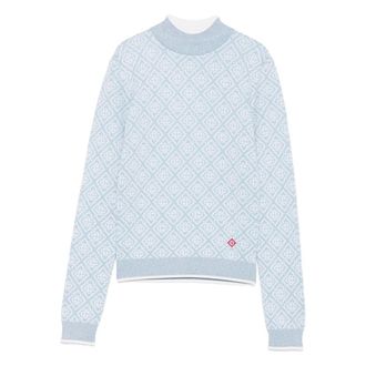Casablanca Femme, Pulls, Bleu, Taille: 38 FR Pull &agrave; Col Roul&eacute; Monogramme Bleu