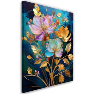 Feeby Bild auf Leinwand - Wandbilder Wohnzimmer Aesthetic - Farbige Blumen Gold Abstraktion - 30x45 1tlg - Schlafzimmer Wandekoration - Bilder Zimmer - Livi