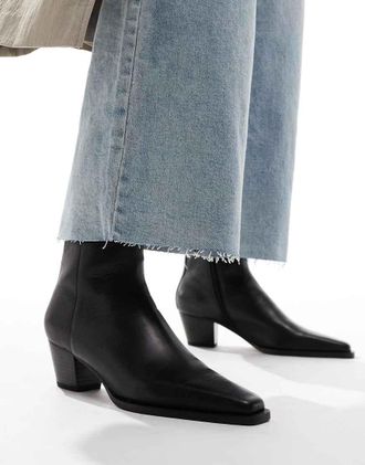 Mango Bottines en cuir &agrave; talon mi-haut - Noir