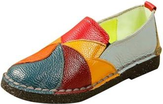 Generic Chaussures basses pour femme avec patchwork coloré, chaussures en cuir antidérapantes à enfiler - Mocassins à bout rond fermé - Semelle en caoutchouc 