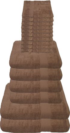 Julie Julsen 16 TLG Handtuchset 2 Badetücher 4 Handtücher 10 Waschhandschuhe Reine Baumwolle über 30 Farben Pastell Braun