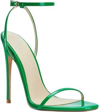 Generic YUJIEBB Sandales sexy &agrave; lacets en cuir verni pointu une ligne de pied nude pour femme, vert fonc&eacute;, 40.5 EU