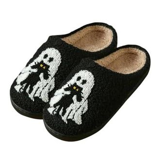Minetom Chaussons Hommes Femmes Halloween Pantoufles Peluche Maison M&eacute;moire Mousse Bois Automne Hiver Int&eacute;rieur/Ext&eacute;rieur B Style 02 35/36 EU