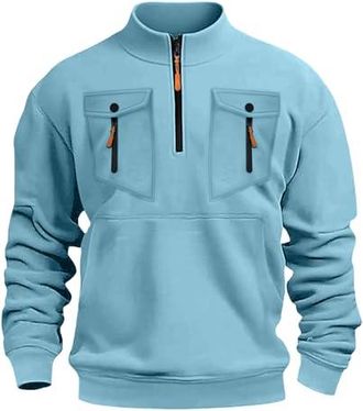 Generic Sweat San Capuche pour Homme, avec Demi-Fermeture Éclair, Grandes Tailles, Confortable, Décontracté, pour La Vie Quotidienne, pour Le Travail en Plein