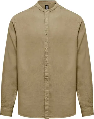 Bomboogie Homme, Chemises, Beige, Taille: 2XL Chemise en lin avec col mandarin