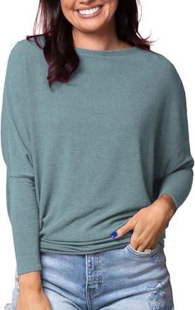 Generic Haut &agrave; manches longues pour femme - Couleur pure - Col en V - Style d&eacute;contract&eacute; et polyvalent - Coupe ample - Confortable - Doux - L&eacute;ger - Coupe r&eacute;gul