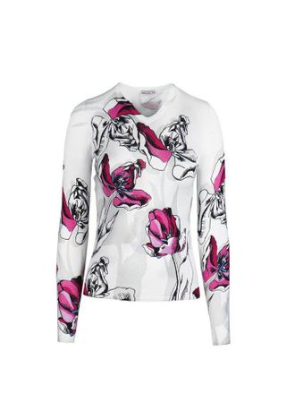 Passioni Strickpullover in wei&szlig; mit pink schwarzen Bl&uuml;ten