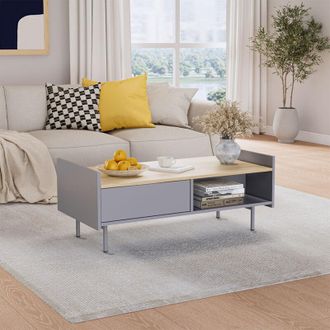 Vicco Table basse Velina, gris/ch&ecirc;ne, 100x50cm avec 2 tiroirs, Vicco