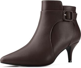 Allegra K Bottines à bout pointu avec fermeture éclair pour femmes, talons chaton Café 37