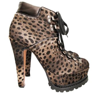 Alaia Azzedine Alaia Leopard Calf Hair Lace Up Ankle Boots Size 40