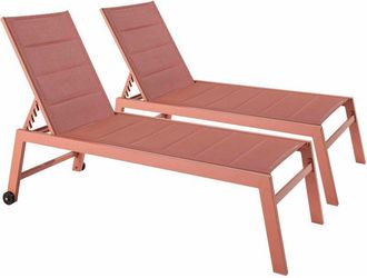 Oviala Lot de 2 bains de soleil en aluminium et textil&egrave;ne argile