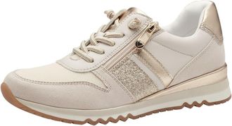 Marco Tozzi Damen Sneaker flach mit Rei&szlig;verschluss Vegan, Beige (Cream/Gold), 37 EU