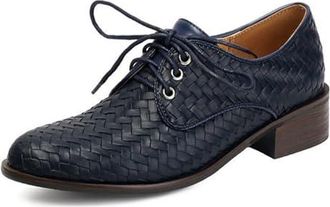 Generic Mocassins &agrave; lacets tress&eacute;s &agrave; bout rond pour femme - Style r&eacute;tro britannique - Chaussures Oxford l&eacute;g&egrave;res, bleu, 40.5 EU