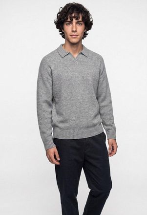 Jack & Jones Polokragenpullover JJESOHO OLLIE KNIT SPLIT NECK SN Materialmix, regular fit