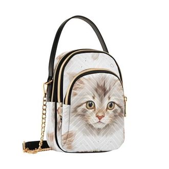 Generic Sac &agrave; bandouli&egrave;re blanc avec motif de chats mignons pour femme, sac &agrave; main avec cha&icirc;ne amovible, sac &agrave; main pour t&eacute;l&eacute;phone, sac &agrave; main, portefeuille, 