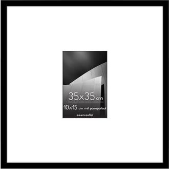 Americanflat Bilderrahmen 35x35 cm Schwarz - Bilderrahmen 10x15 cm mit Passepartout - aus Kunststoff mit poliertem Plexi-Scheibe
