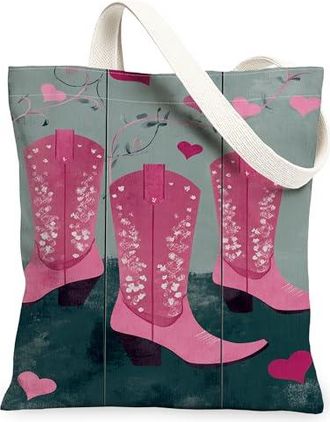 Generic Sac fourre-tout vintage en toile, motif bottes florales, sacs de courses r&eacute;utilisables, &eacute;l&eacute;gants, l&eacute;gers et lavables, p&ecirc;che, 13x15 Inch