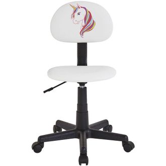 IDIMEX Chaise de bureau pour enfant unicorn, rev&ecirc;tement synth&eacute;tique blanc avec motif licorne