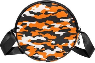 Generic Circle Sac &agrave; bandouli&egrave;re pour femme, petit sac &agrave; bandouli&egrave;re orange camouflage, sac &agrave; dos avec fermeture &eacute;clair, bretelles r&eacute;glables, sac &agrave; main rond 