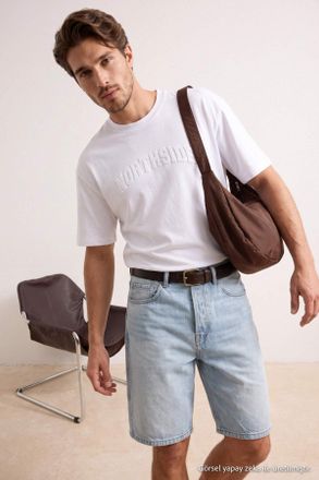 Trendyol MAN Herren Wei&szlig; Slogan Kurz Oversize T-Shirts
