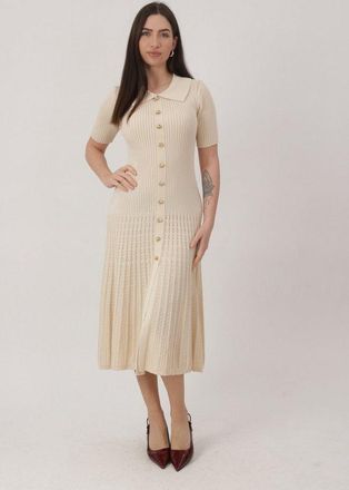 Elara Midikleid Midi Strickkleid Damen mit Polokragen & eleganter Knopfleiste