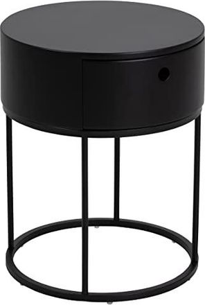 AC Design Furniture Apollon runder Nachttisch mit 1 Schublade, Schwarz, Metall und Holz, &Oslash;: 40 H: 51 cm, 1 Einheit