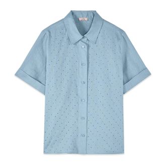 Oltre Leinenhemd mit Kristallen - - Blouses & Shirts - Damen - Blau - 4XL