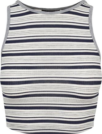 Urban Classics Damen Top Rib Stripe Cropped, Mehrfarbig (Navy/White/Grey 01312), L