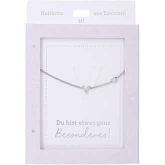 Depesche 13895.27 Halskette mit Buchstabe V und Herz, versilbert, variabel in der Länge tragbar (42 cm + 5 cm), als Geschenk oder kleine Aufmerksamkeit