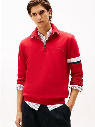 Tommy Hilfiger Pull à logo gaufré et zip quart de longueur