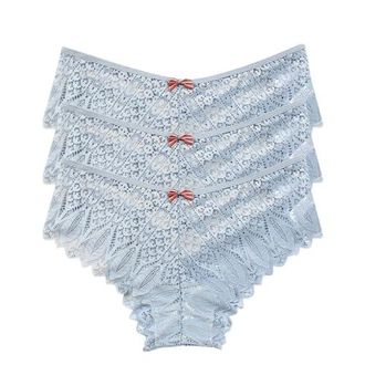 Generic Sous-v&ecirc;tements en dentelle pour femme - String sexy sans couture - Lingerie douce - Culotte extensible - Bikini et string, 3 pi&egrave;ces - bleu, XXL