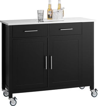 SoBuy K&uuml;chenwagen mit Edelstahlplatte Rollwagen mit Seitenregal, Sideboard, K&uuml;cheninsel, K&uuml;chenschrank & Servierwagen auf Rollen, Mobiler Trolley f&uuml;r K&uuml;chen