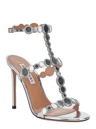 Aquazzura Womens Heeled Sandals Afterglow 105 Metallic Synthetic Leather