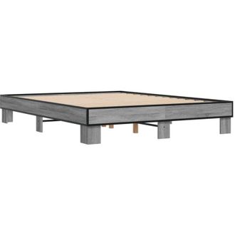 vidaXL Bettgestell Grau Sonoma 150x200 cm Holzwerkstoff und Metall Vidaxl