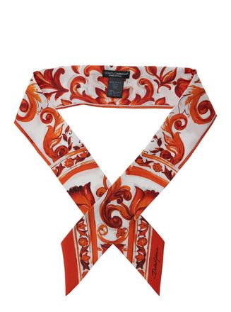 Dolce & Gabbana Womens Silk Foulard Orange Majolica Print Scarf Scarfs