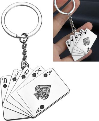 Roar Schlüsselanhänger Poker Pokerkarten mit 5 Spielkarten Schwarz - Top Accessoire für Poker-Fans und als Geschenk