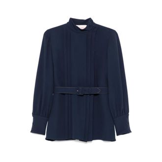 Valentino Indigo Blaue Bluse mit G&uuml;rtel und Falten - - Blouses & Shirts - Damen - Blau - L