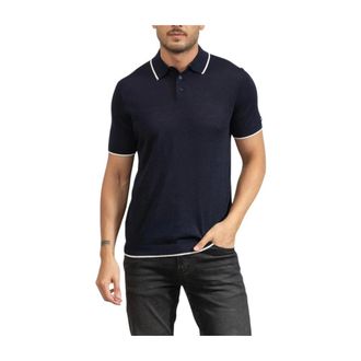Tommy Hilfiger Homme, Tops, Bleu, Taille: XS Polo Tricot en Lin Tencel